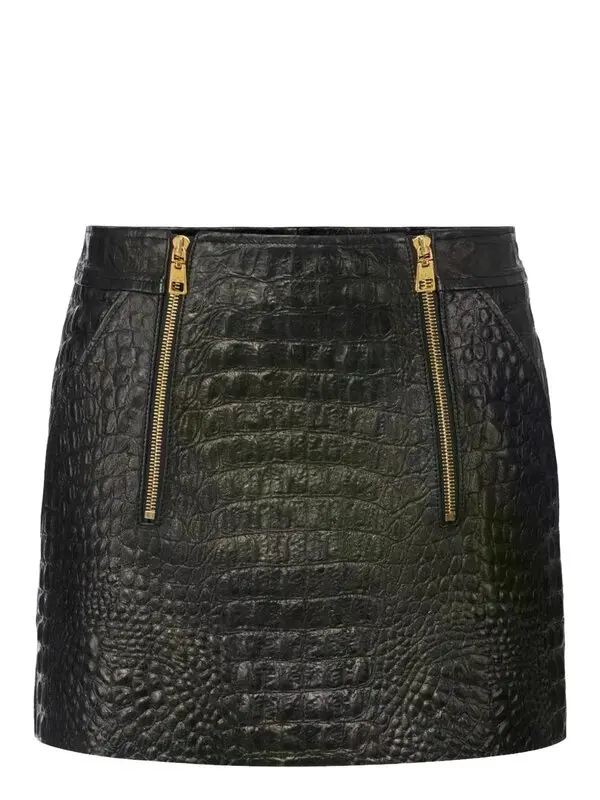 Elisabetta Franchi Crocodile-effect Mini Skirt With Zip Detail - Black