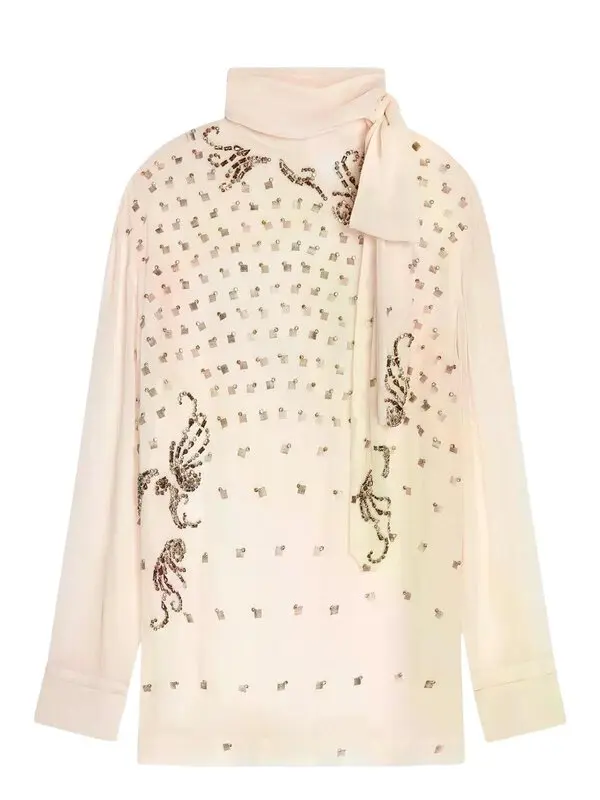 Dries Van Noten Embellished Tie-neck Blouse - Pink