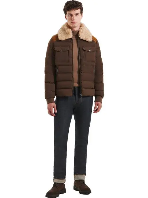 Rudsak Aviator Quilted Jacket With Shearling Collar - Brown