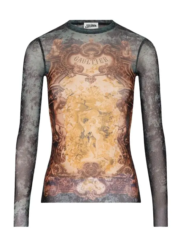 Jean Paul Gaultier Mesh Printed Long-sleeve Top - Black