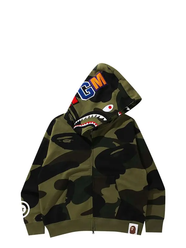 A BATHING APE 1st Camo Shark Full Zip Hoodie - Green