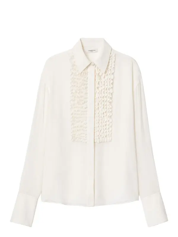 Lafayette 148 New York Silk Georgette Ruffled Tuxedo Blouse - Cloud