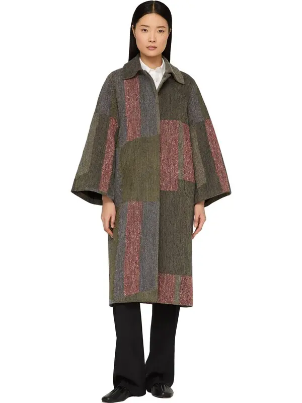 Lafayette 148 New York Check Jacquard Coat - Forage Green Multi