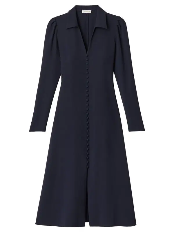 Lafayette 148 New York Crepe Long-sleeve Midi Dress - Blue Ink