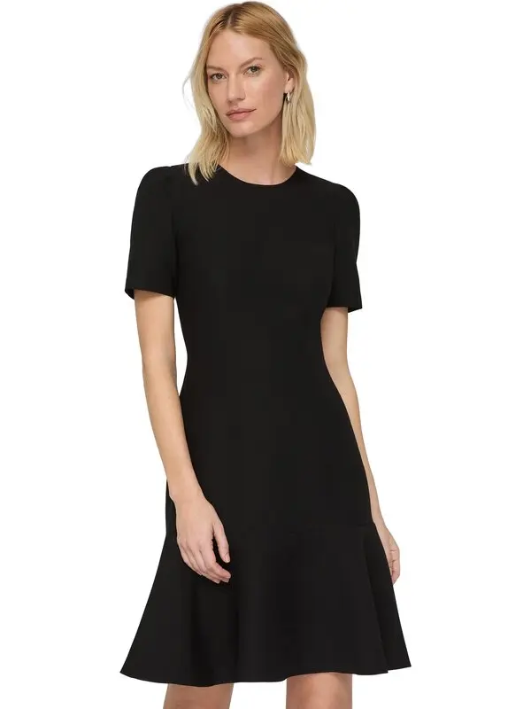 Lafayette 148 New York Wool-silk Crepe Flounce-hem Dress - Black