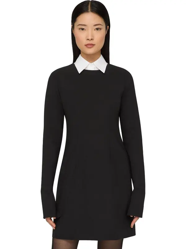 Lafayette 148 New York Wool Double Face Long Sleeve Sheath Dress - Black