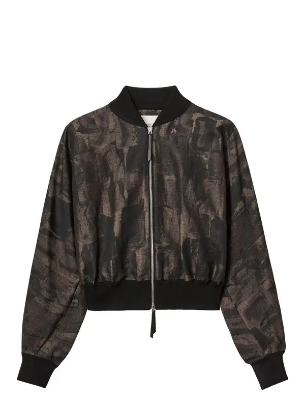 Lafayette 148 New York Abstract Jacquard Bomber Jacket - Concrete Multi