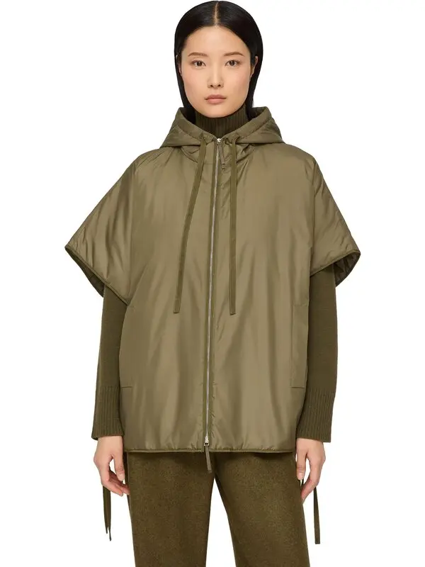 Lafayette 148 New York Technical Quilted Shell Cape Jacket - Forage Green
