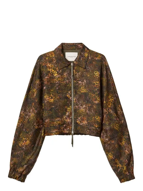Lafayette 148 New York Impression Print Silk-wool Cropped Bomber Jacket - Black Multi