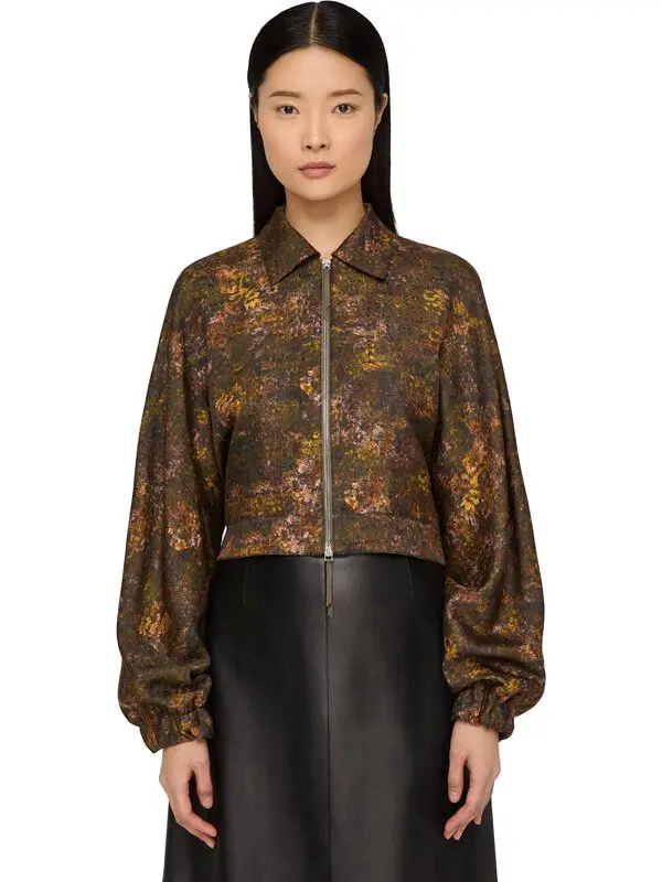Lafayette 148 New York Impression Print Silk-wool Cropped Bomber Jacket - Black Multi