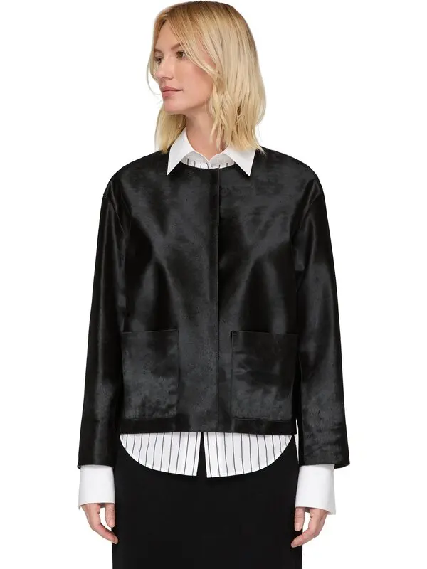 Lafayette 148 New York Calf Hair Collarless Jacket - Black