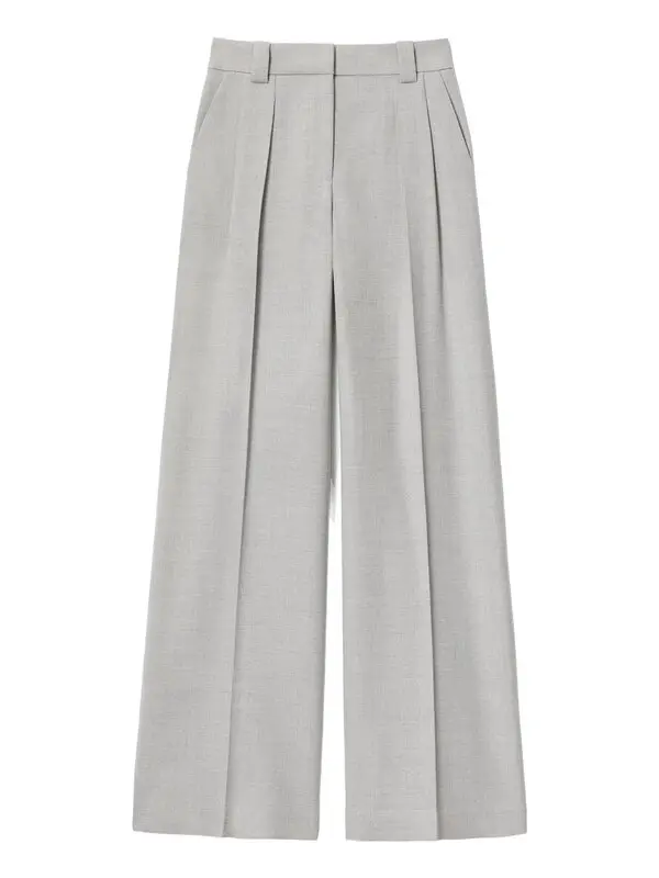 Lafayette 148 New York Stretch Wool High-rise Wide-leg Pants - Grey Heather