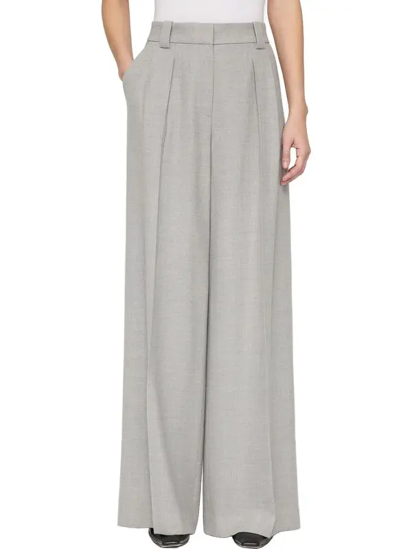 Lafayette 148 New York Stretch Wool High-rise Wide-leg Pants - Grey Heather