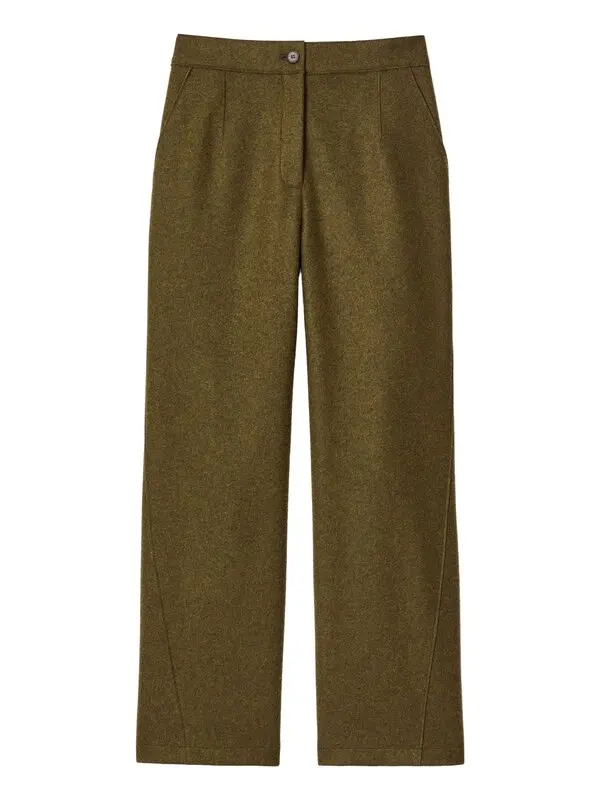 Lafayette 148 New York Wool Cashmere Barrel Leg Pant - Forage Green Melange