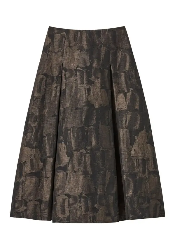 Lafayette 148 New York Abstract Jacquard Linen-cotton Midi Skirt - Concrete Multi