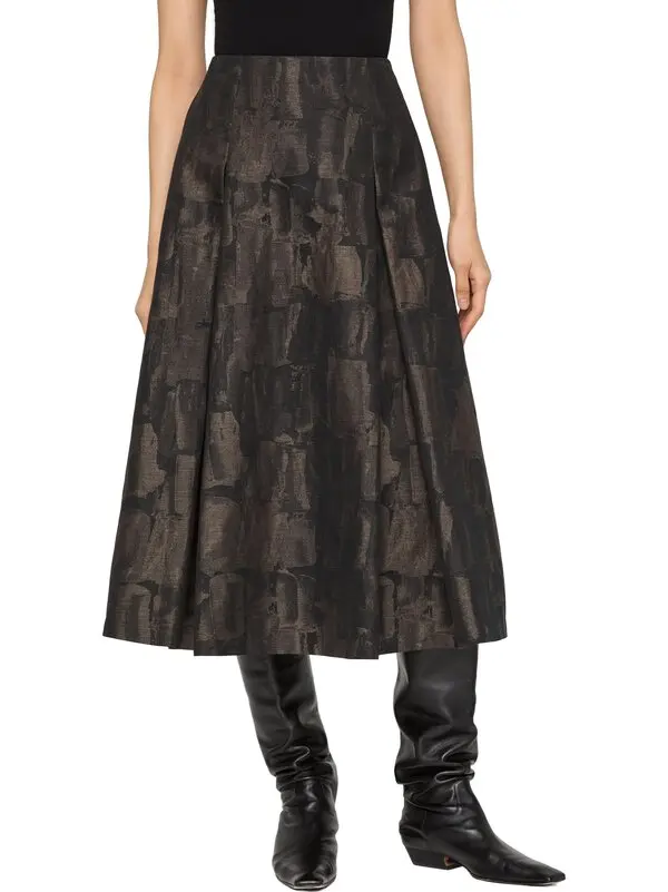 Lafayette 148 New York Abstract Jacquard Linen-cotton Midi Skirt - Concrete Multi