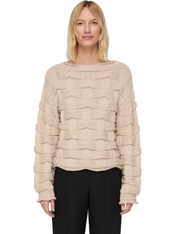 Lafayette 148 New York Lofty Merino Wool Basket Stitch Sweater - Oatmeal Melange