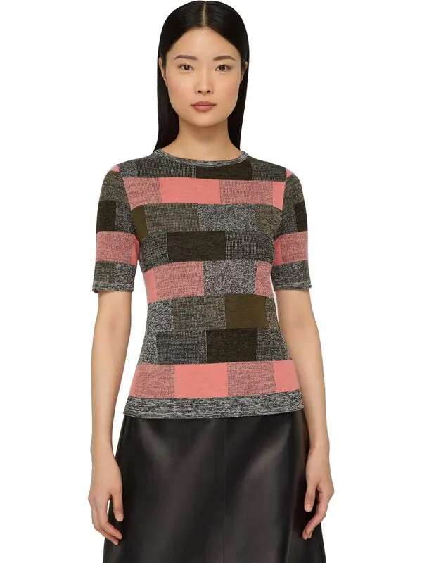 Lafayette 148 New York Finespun Voile Cashmere Check Jacquard Sweater - Altrosa Pink Multi