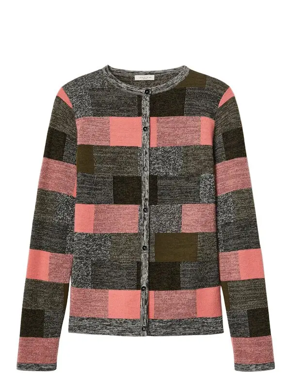 Lafayette 148 New York Finespun Voile Cashmere Check Jacquard Cardigan - Altrosa Pink Multi