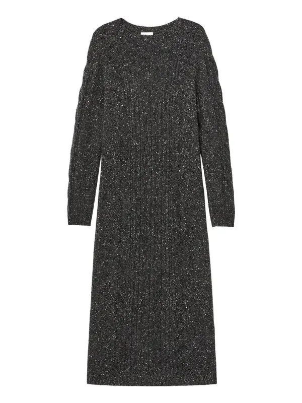 Lafayette 148 New York Cashmere Donegal Cable Knit Sweater Dress - Graphite Multi
