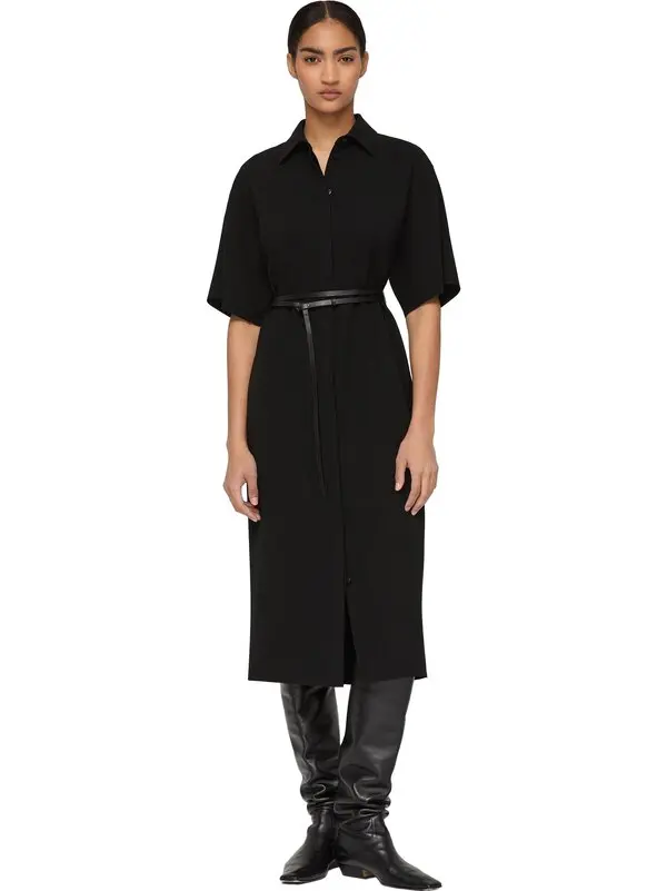 Lafayette 148 New York Crepe Belted Midi Shirt Dress - Black