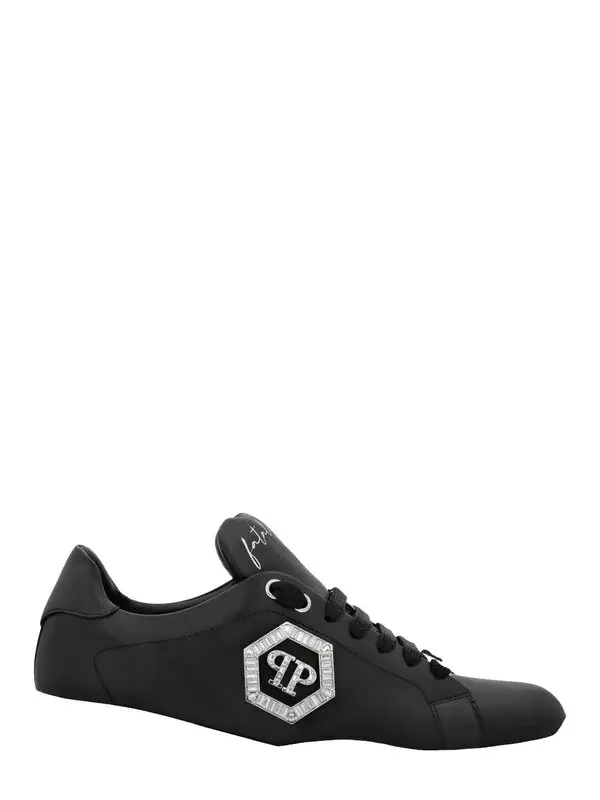Philipp Plein Crystal-embellished Leather Sneakers - Black