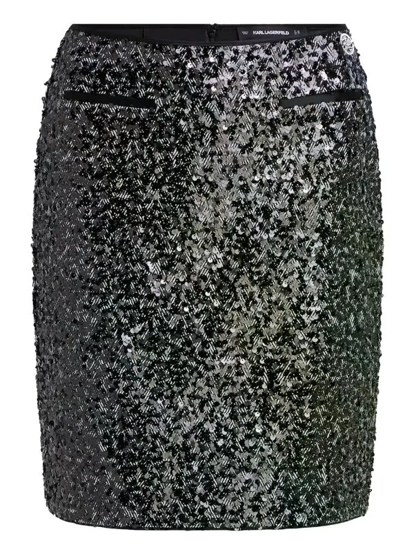 Karl Lagerfeld Herringbone Sequin Skirt - Black