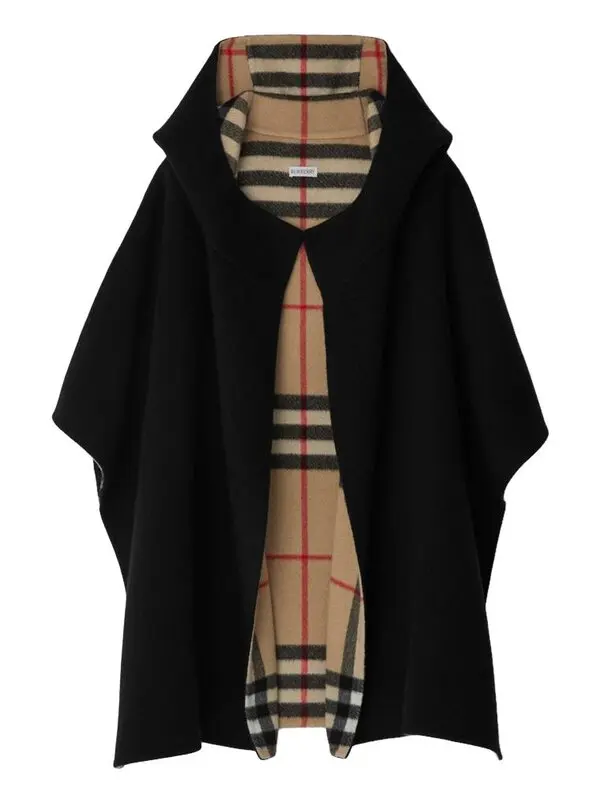 Burberry Cashmere Hooded Cape - Black/archive Beige