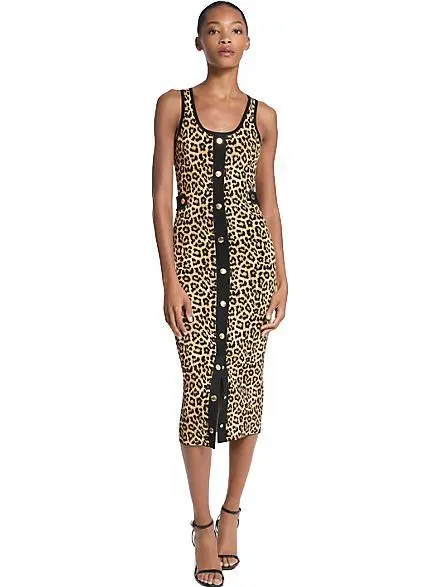 Michael Kors Leopard Print Tank Midi Dress - Brown