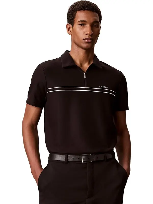 Calvin Klein Contrast Piping Quarter Zip Polo Shirt - Black