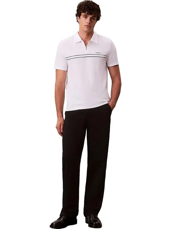 Calvin Klein Contrast Piping Quarter Zip Polo Shirt - Brilliant White