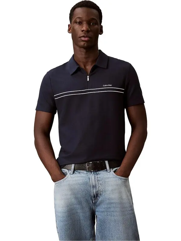 Calvin Klein Contrast Piping Quarter Zip Polo Shirt - Dark Sapphire