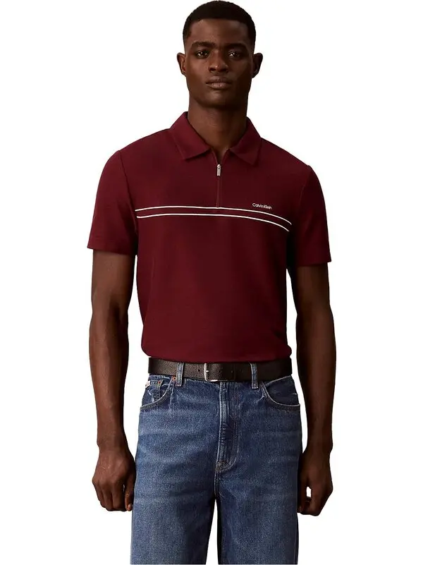 Calvin Klein Contrast Piping Quarter Zip Polo Shirt - Zinfandel