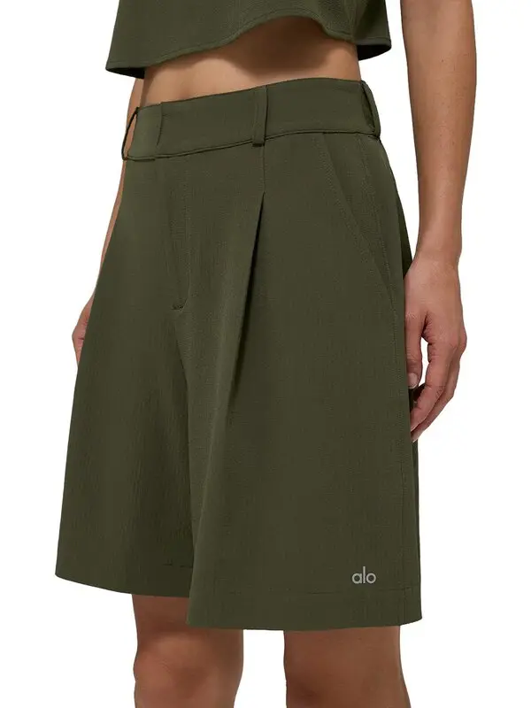 Alo Yoga High-waist Pleated Short - Green Olive