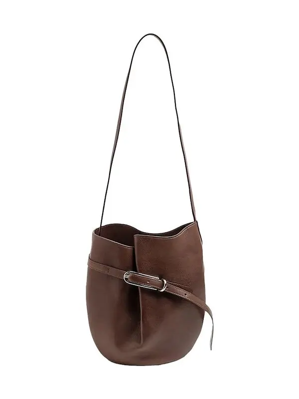 LIFFNER Leather Belted Bucket Bag - Dark Brown Leather