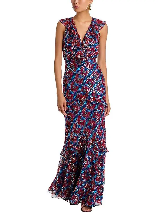 Saloni Rita Silk Maxi Dress - Quail Sky