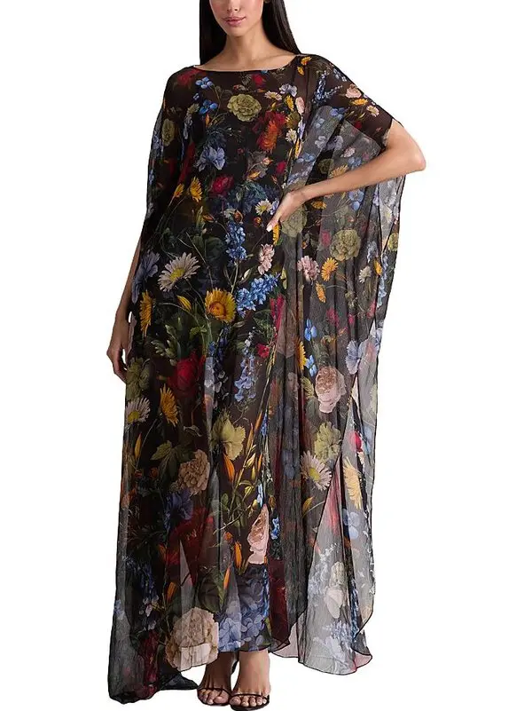 Alice + Olivia Linn Floral Cape Maxi Dress - Social Hour Black