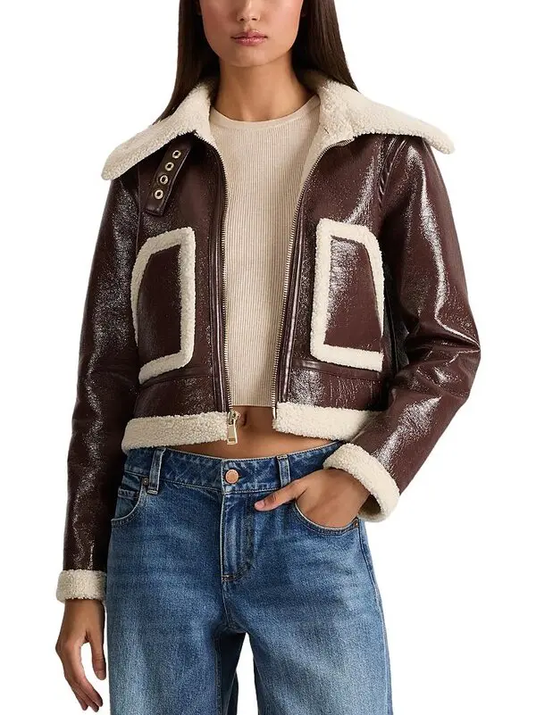 Alice + Olivia Faux Shearling Aviator Jacket - Toffee/cream