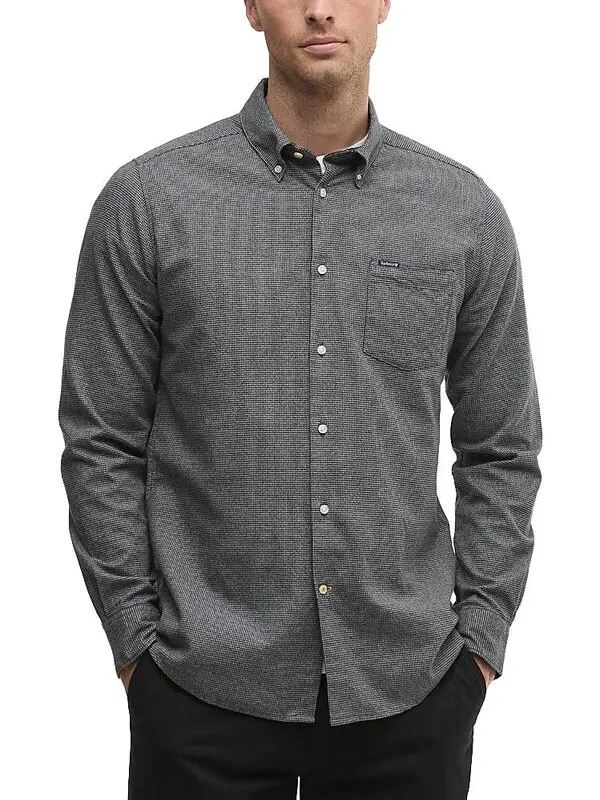 Barbour Turner Tailored Fit Houndstooth Shirt - Grey Marl