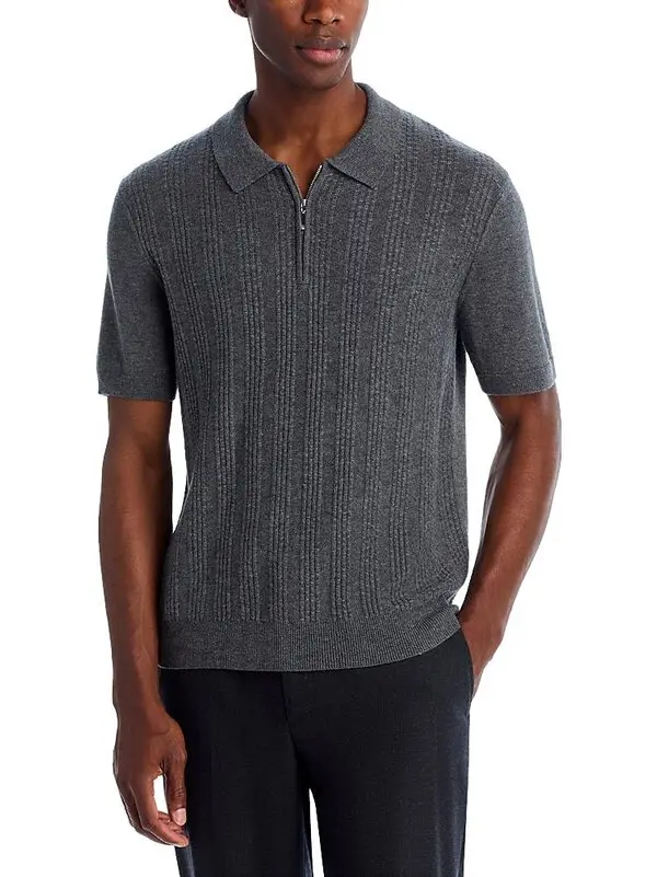 Bloomingdale'S Wool & Cashmere Ribbed Zip Sweater Polo Shirt - Asphalt