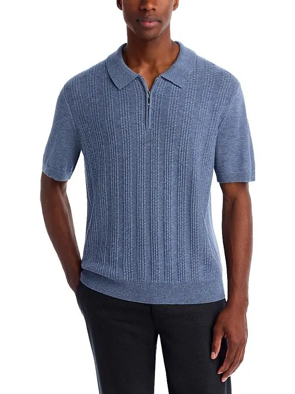 Bloomingdale'S Wool & Cashmere Ribbed Zip Sweater Polo Shirt - Stone Wash