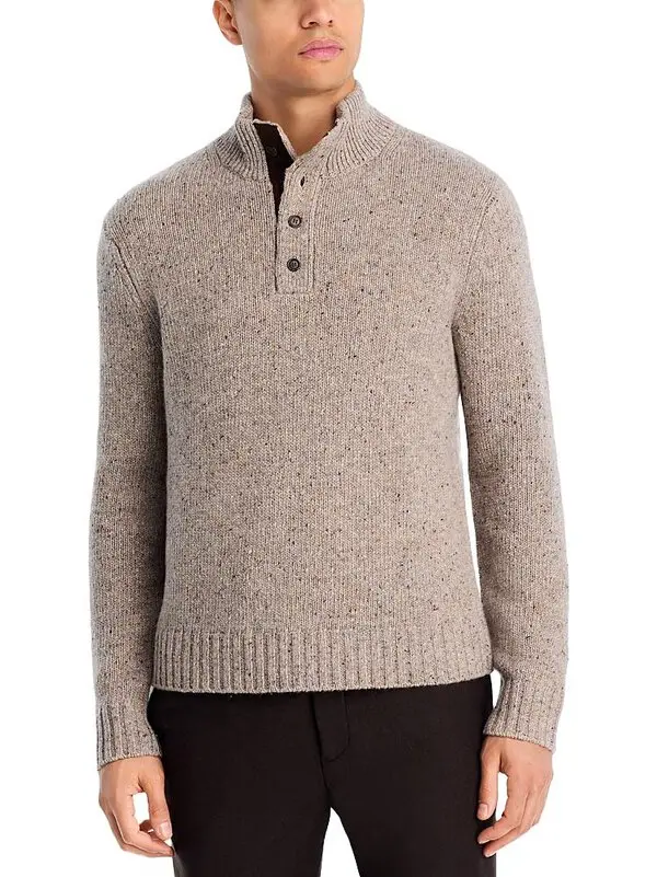 Bloomingdale'S Donegal Wool And Cashmere Button Placket Sweater - Heathered Mushroom