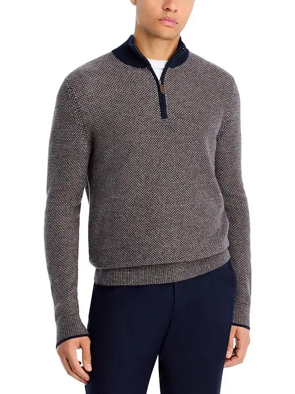 Bloomingdale'S Jacquard Wool & Cashmere Quarter Zip Sweater - Navy Blue Multi