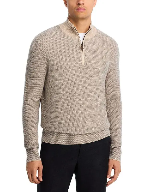Bloomingdale'S Jacquard Wool & Cashmere Quarter Zip Sweater - Oatmeal Multi