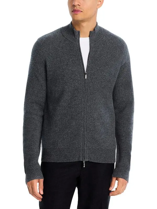 Bloomingdale'S Full Zip Ribbed Wool & Cashmere Sweater - Asphalt