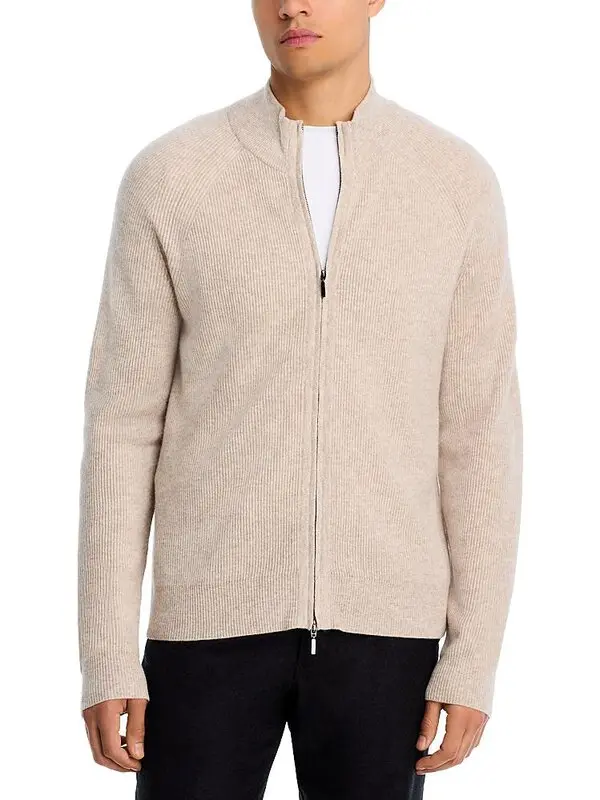 Bloomingdale'S Full Zip Ribbed Wool & Cashmere Sweater - Cafe