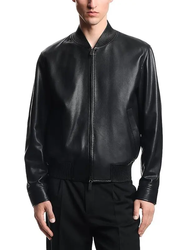Emporio Armani Nappa Full Aniline Leather Jacket - Solid Black