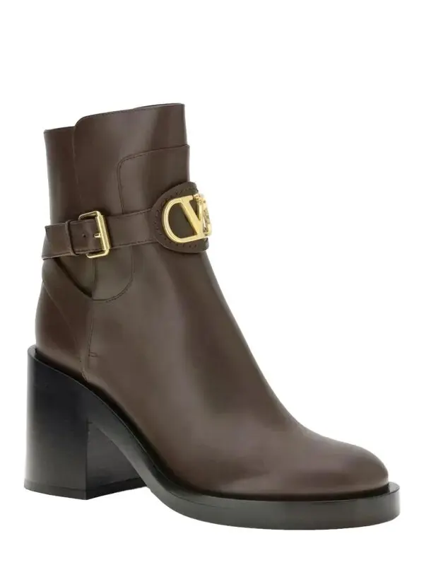 Valentino Garavani 90mm V-logo Buckled Ankle Boots - Brown