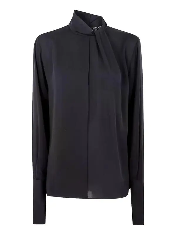 TOM FORD Asymmetric-neck Keyhole Blouse - Black