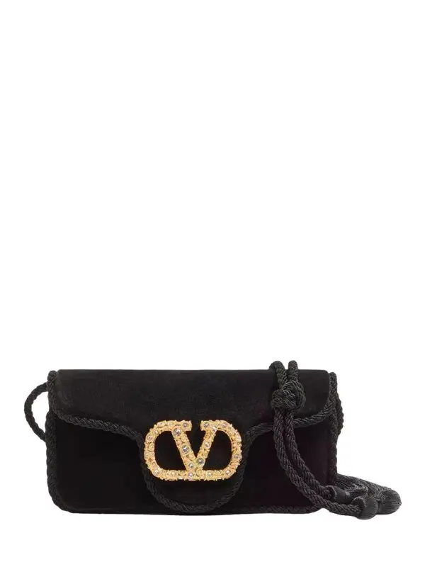 Valentino Garavani Locò Velvet Clutch With Jewel Logo - Black